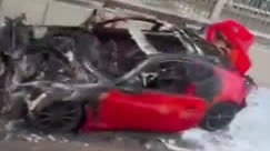 Watch This | Sport car on fire after crashing in Tsing Yi